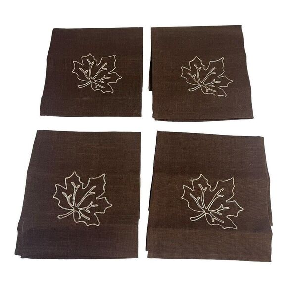 Unbranded | Dining | Set Of 4dinner Napkins Brown With Embroidered ...